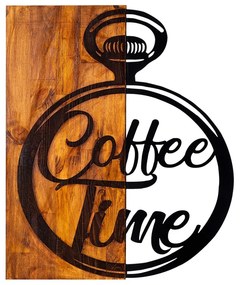 Nástěnná dřevěná dekorace COFFEE TIME hnědá/černá