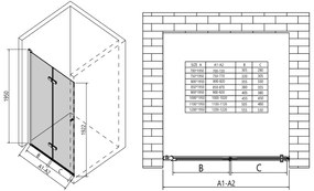 Erga Berlin, skládací sprchové dveře do otvoru 110x195 cm, 6mm čiré sklo, černý profil, ERG-V02-BERLIN-D110-BK