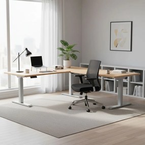 Výškově nastavitelný stůl OfficeTech Angle, 180 x 200 cm, šedá podnož, buk