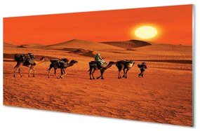 akrylový obraz Velbloudi lidí pouštní slunce nebe 125x50 cm