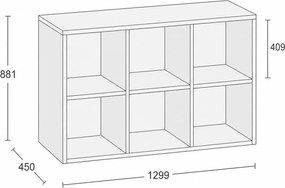 Regál FRAME, nízký, 3 sloupce, 881 x 1299 x 450 mm, ořech