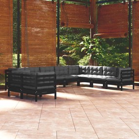 vidaXL 10dílná zahradní sedací souprava podušky masivní borovice [3096910] Barva: Černá