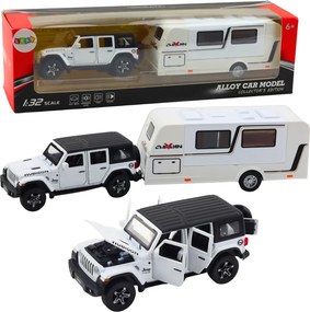 LEAN Toys Sada: terénní auto, karavan, kovové, pohon, světla, zvuky, bílá, 1:32