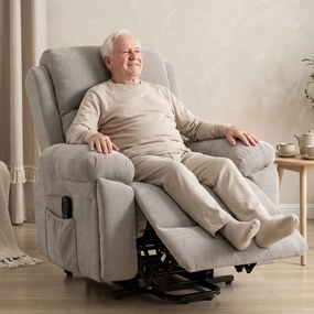 HOMCOM Elektrické křeslo s funkcí vstávání, nastavitelné, 8bodová masáž, chenille, 2 dálkové ovladače, béžové