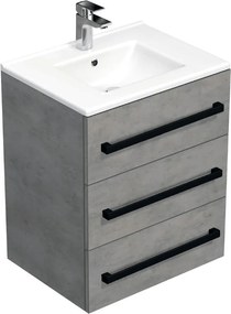 Koupelnová skříňka s černou úchytkou a umyvadlem SAT Cube Way 60x76,5x46 cm beton mat CUBE46C603BEMOD
