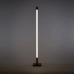 LED stojací lampa Linea se dřevem, bílá