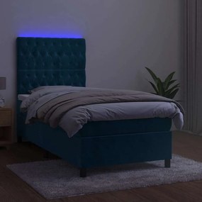Box spring postel s matrací a LED tmavě modrá 90x190 cm samet 3136279