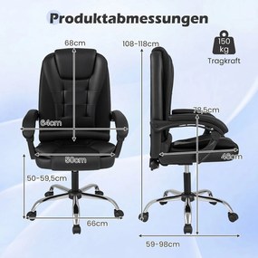 Costway Ergonomická manažerská židle s kolečky, nastavitelnou výškou – černý