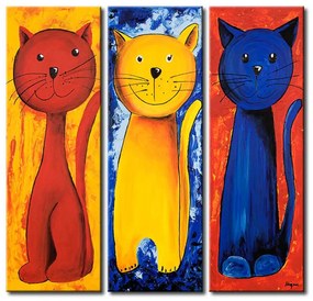 Obraz Veselé kočky (3dílný) - barevná abstrakce s milými zvířátky