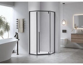 BPS-koupelny Pětiúhelníkový sprchový kout HYD-PK07B 100x100 cm černá/transparent + vanička HYD-PSV-SXL07C bílá
