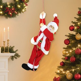 HOMCOM Santa Claus 60 cm zpívající a lezoucí Santa Claus s dárkem, lanová zvuková funkce do interiéru, červený