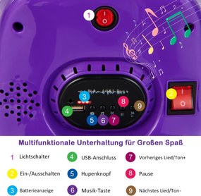 Costway Dětský nárazník 6 V otočný o 360 stupňů s hudbou a barevnými – fialová