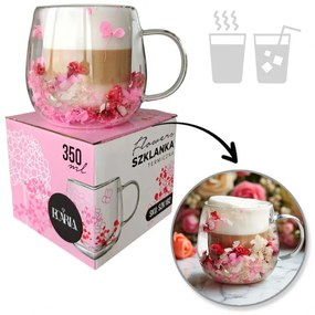 Flamenco Mystique Termální sklo s květinami gypsophila hortenzie růže 350 ml 1 ks dekorace do bytu 182 SZK