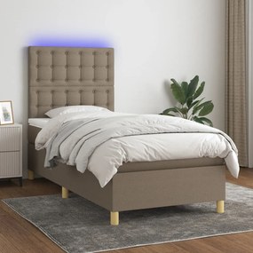Box spring postel s matrací a LED taupe 90x200 cm textil