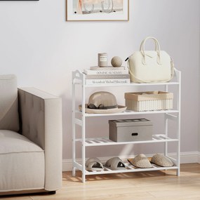 HOMCOM 4-úrovňový bambusový botník na 12 párů bot pro předsíň, chodbu, ložnici 67,5x24,7x72 cm Bílý
