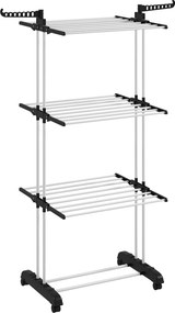 HOMCOM Věžový sušák na prádlo s kolečky 4 úrovněmi výsuvný stojanový sušák černý 73 x 45,5 x 177 cm pro úsporné sušení