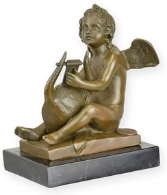 Bronzová socha - Putto s lyrou - andělská soška dítěte