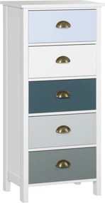 HOMCOM Vícebarevná komoda s 5 zásuvkami - úložný kabinet s kovovými úchytkami z MDF - rozměry 45D x 30Š x 95,4V cm