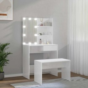 Toaletní stolek sada s LED bílý vysoký lesk kompozitní dřevo 3114111