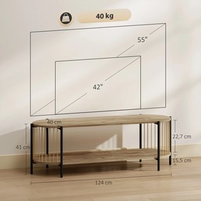 HOMCOM TV stolek Boheme až pro 55 palců s designem z papírového lanka a 2 otevřenými policemi 124x43,5x41 cm, přírodní