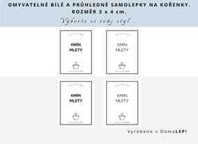 KMÍN MLETÝ - Samolepka na kořenky 3 x 4 cm - DomaLEP varianta: BÍLÁ - základní písmo
