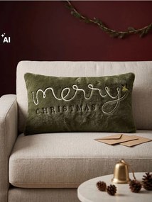 Sinsay - Dekorativní vánoční polštář s vyšívaným nápisem Merry Christmas - zelená