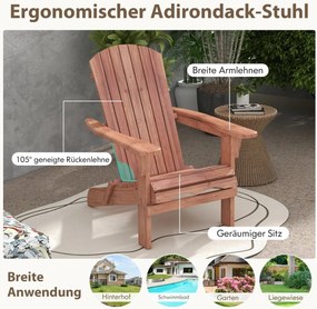 Costway Skládací dřevěná židle Adirondack s nosností 180 kg zahradní židle