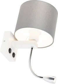 Moderní nástěnná lampa bílá s šedým stínítkem - Brescia
