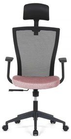 Kancelářská židle, černá MESH síťovina, růžová látka, houpací mechanismus, plastový kříž, kolečka pro tvrdé podlahy KA-V328 PINK