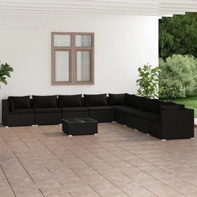 vidaXL 10dílná zahradní sedací souprava s poduškami polyratan [3101797] Barva: Černá