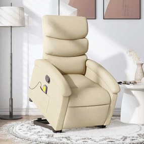 Zvedací masážní polohovací křeslo krémové textil 3203999