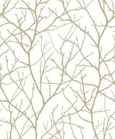 Bílo-zlatá vliesová tapeta na zeď, větvičky stromu, MD7126, Modern Metals, York