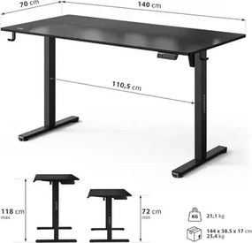 SENSE7 NOJO LIGHT Pracovní stůl černá / elektricky nastavitelná výška