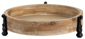Dřevěná dekorativní miska na kovových nožkách - Ø 26*7 cm