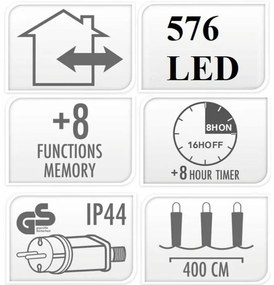 Bestent Vánoční světelný řetěz 4m 576 LED teplá bílá s časovačem