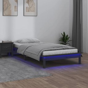 vidaXL Rám postele s LED světlem šedý 90 x 190 cm Single masivní dřevo