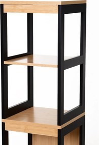 Kleankin Koupelnový Sloupkový Skříň S 3 Policemi A 2 Zásuvkami Moderní Styl 30x30x144,3 cm Černá a Přírodní