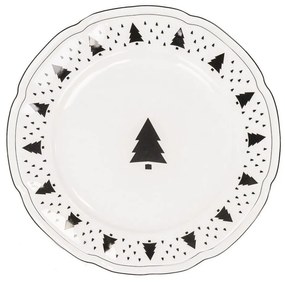 Krémový porcelánový jídelní talíř se stromky X-Mas Tree - Ø 26*1,5 cm
