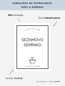 SEZAMOVO SEMÍNKO – bílá samolepka na dózu, základní písmo, 6 x 8 cm | DomaLEP