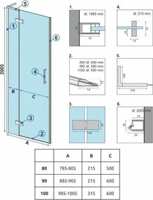 Rea Hugo, sprchové dveře 100x200 cm + boční magnetický profil, zlatá matná, KPL-45202