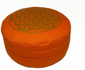 S radostí - vlastní výroba Meditační polštář se zlatým Květem života - oranžový Velikost: ∅35 x v12 cm