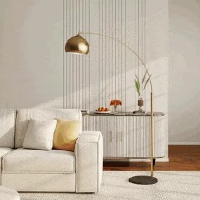 HOMCOM Oblouková lampa, stojací lampa, výškově nastavitelná, nožní vypínač, podstavec s efektem mramoru, 170-180cm, zlatá/černá