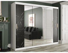 Zrcadlová šatní skříň Nonnus 250 T2, Úložný prostor: ne, Barva: bílá matná / černá mramor Mirjan24 5903211110290