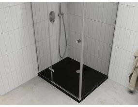 Mexen Roma sprchový kout s otočnými dveřmi 80 x 100 cm, Průhledné, Chromovaná + sprchová vanička Flat, Černá - 854-080-100-01-00