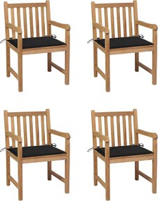 Zahradní židle 4 ks černé podušky masivní teak 3073011