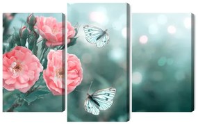 Vícedílný obraz Jemné Květiny A 3D Motýli Nedostatek Nedostatek Přírodní plátno 150x100