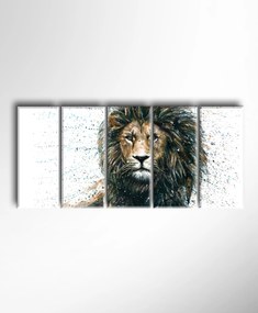 Malvis ® Obraz Lev akvarelem ROZMĚR (šířka x výška): pětidílný obdélník 200x90 cm