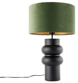 Designová stolní lampa s černým sametovým stínítkem zelená se zlatem 35 cm - Alisia