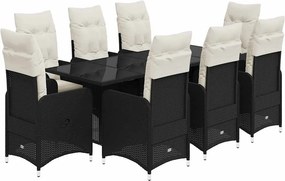 9dílný zahradní bistro set s poduškami černý polyratan 3276997