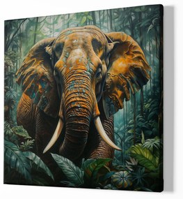 Obraz na plátně - Slon, Zlatý obr džungle, Makro portrét, Králové divočiny FeelHappy.cz Velikost obrazu: 120 x 120 cm